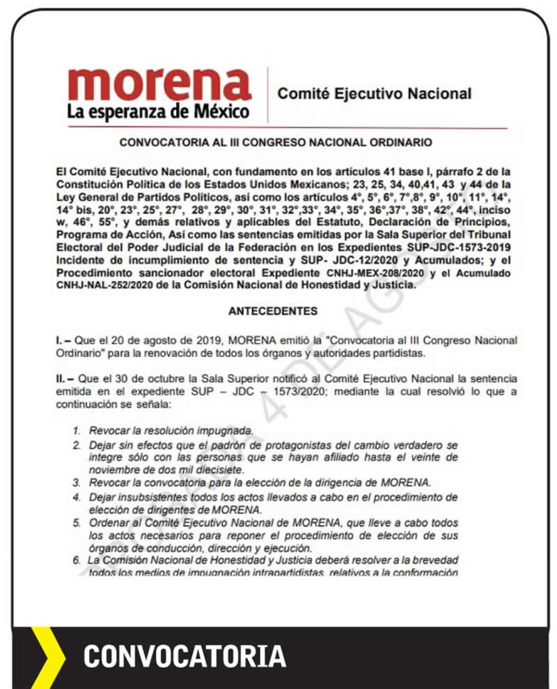 Elección de dirigencia estatal de Morena será el 20 de agosto