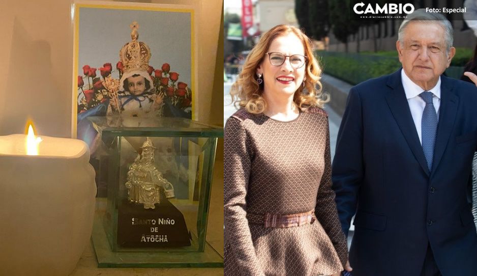 Beatriz le prende veladora al Santo Niño de Atocha para que cure a AMLO