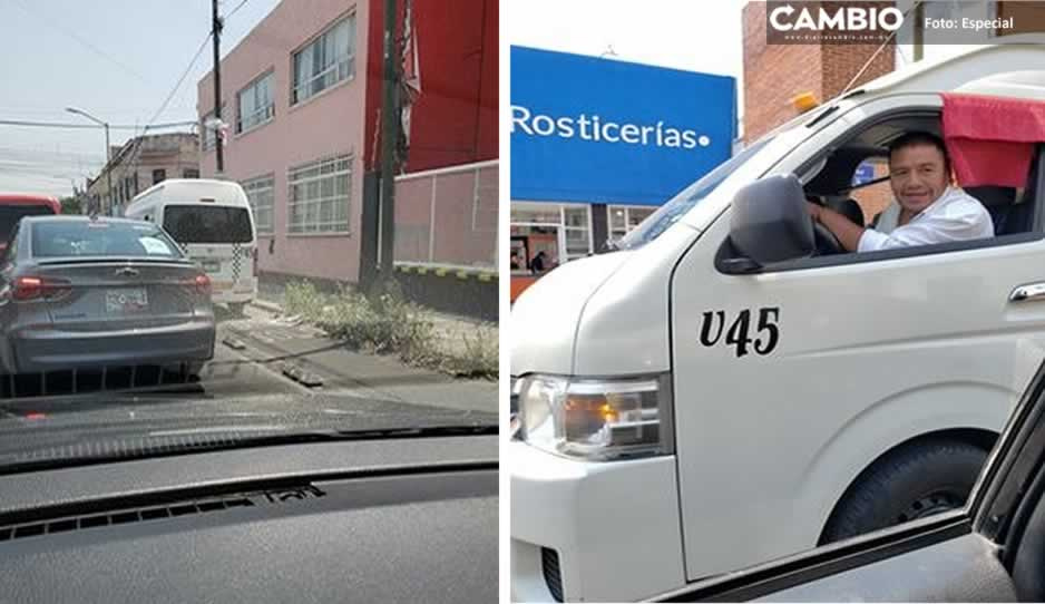 Chofer de combi invade carril de ciclovía en la 29 Poniente