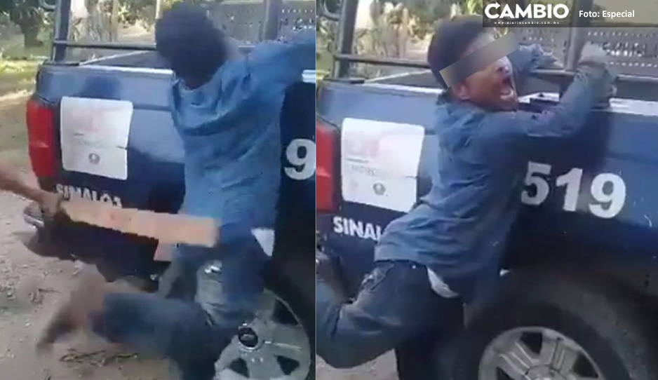 FUERTE VIDEO: Policías castigan a tablazos a detenido en Sinaloa