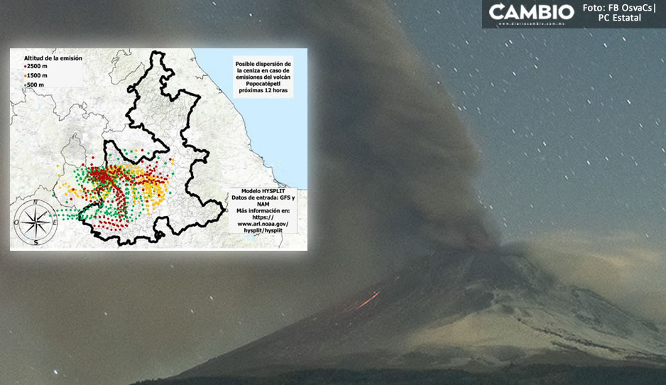 MAPA: En estos estados caerá ceniza del volcán Popocatépetl