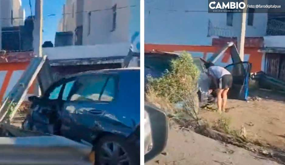 Conductor pierde el control y choca contra barda de contención en Periférico Ecológico (VIDEO)